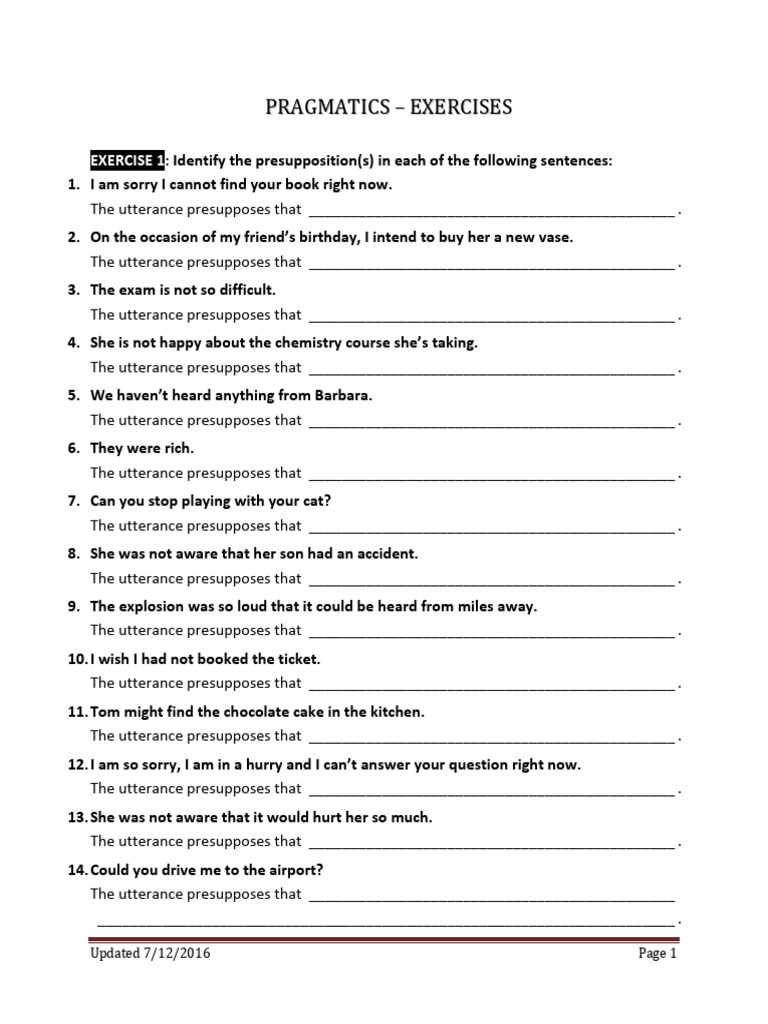 Chapter 10 - Pragmatics - Exercises | PDF | Grammar | Interpretation (Philosophy)