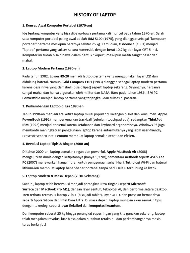 Evolusi Laptop dari 1970-an hingga Kini | PDF
