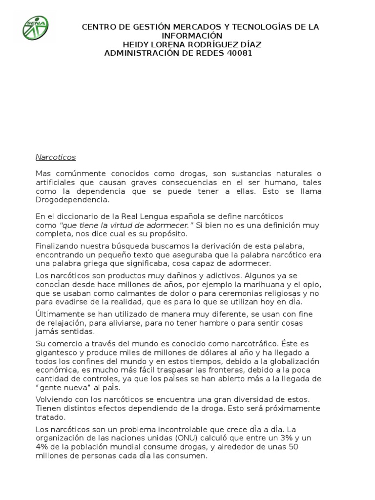 Ensayo Narcotrafico | PDF | La dependencia de sustancias | Comercio ilegal de drogas