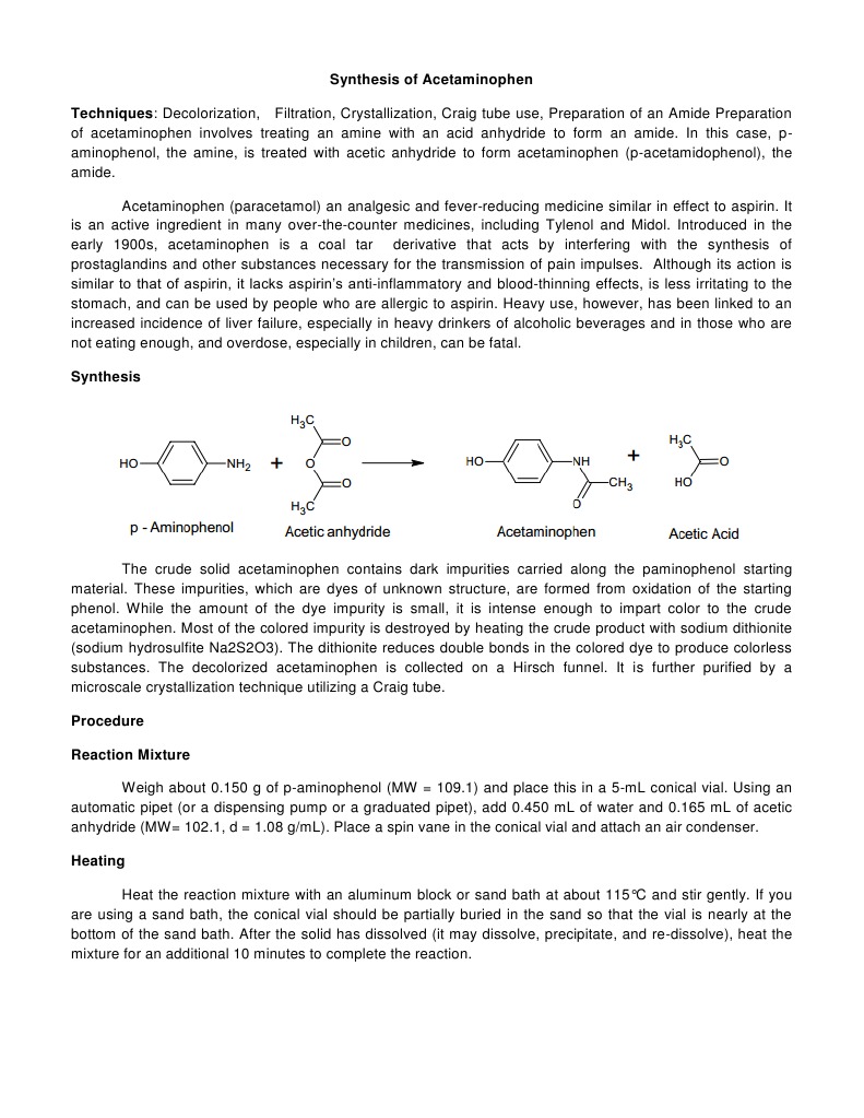 Synthesis of Acetaminophen | Aspirin | Chemical Substances