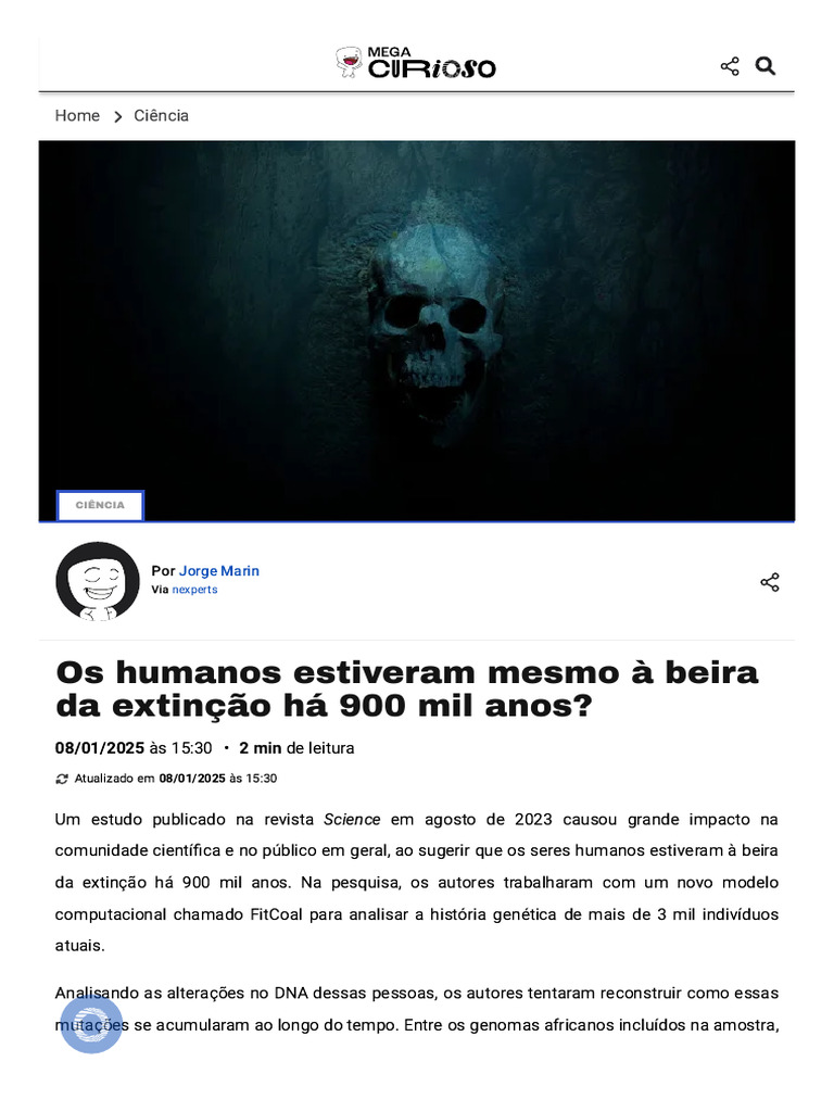 Os Humanos Estiveram Mesmo À Beira Da Extinção Há 900 Mil Anos | PDF ...