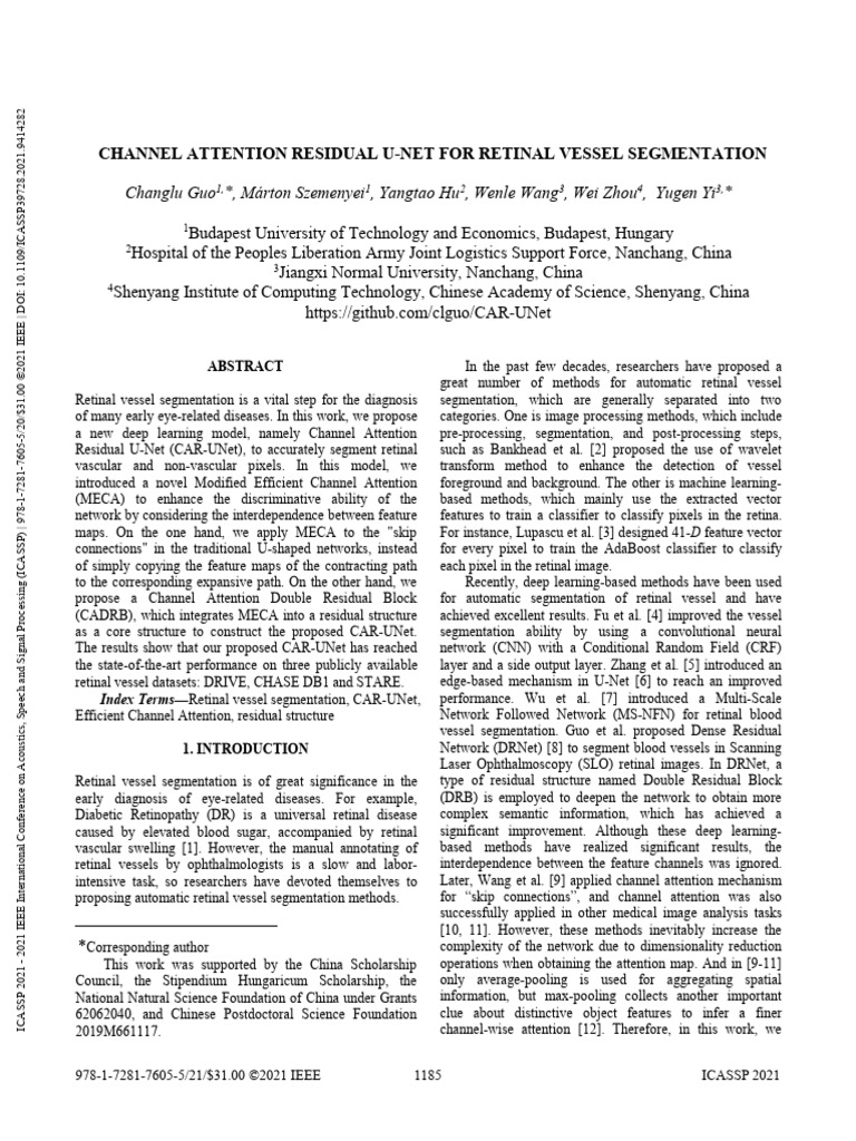 Channel Attention Residual U-Net For Retinal Vessel Segmentation | PDF | Image Segmentation ...