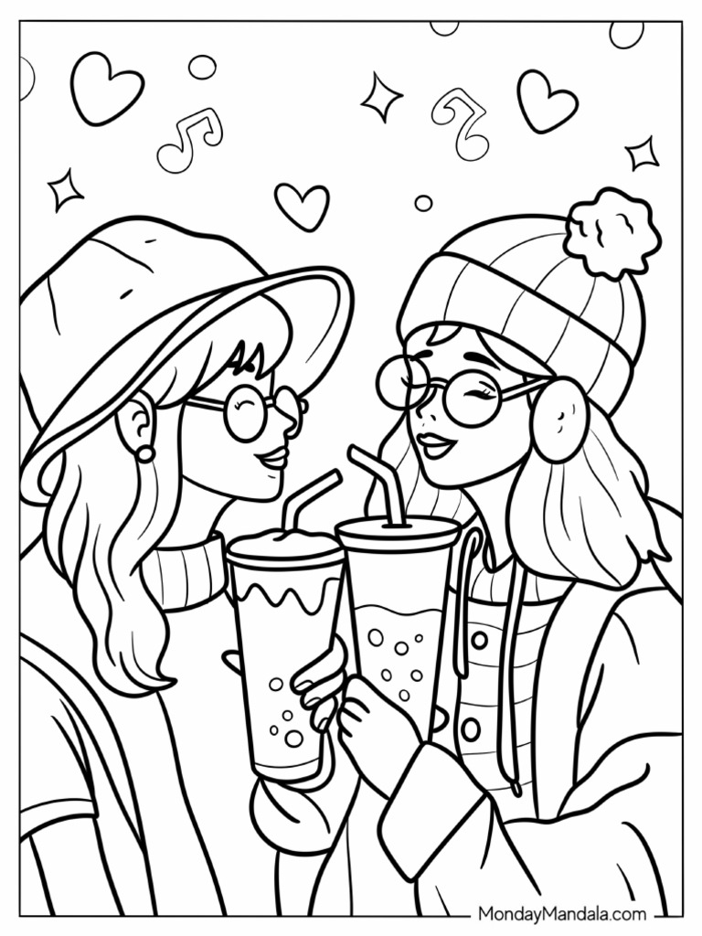 Colouring Page Two Girls Drinking Milkshakes | PDF