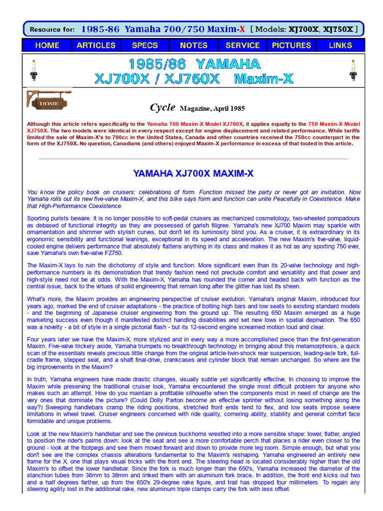 Maximum Maxim-X - Cycle Magazine, April 1985 | PDF | Engines | Internal ...