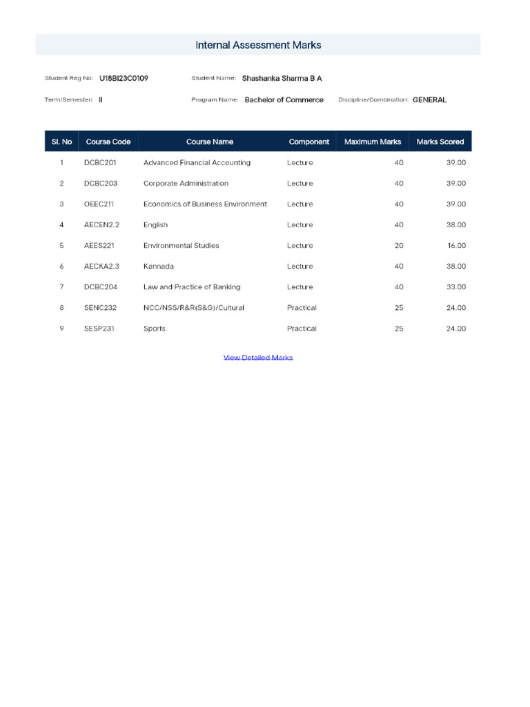 Student Internal Assessment Marks | PDF