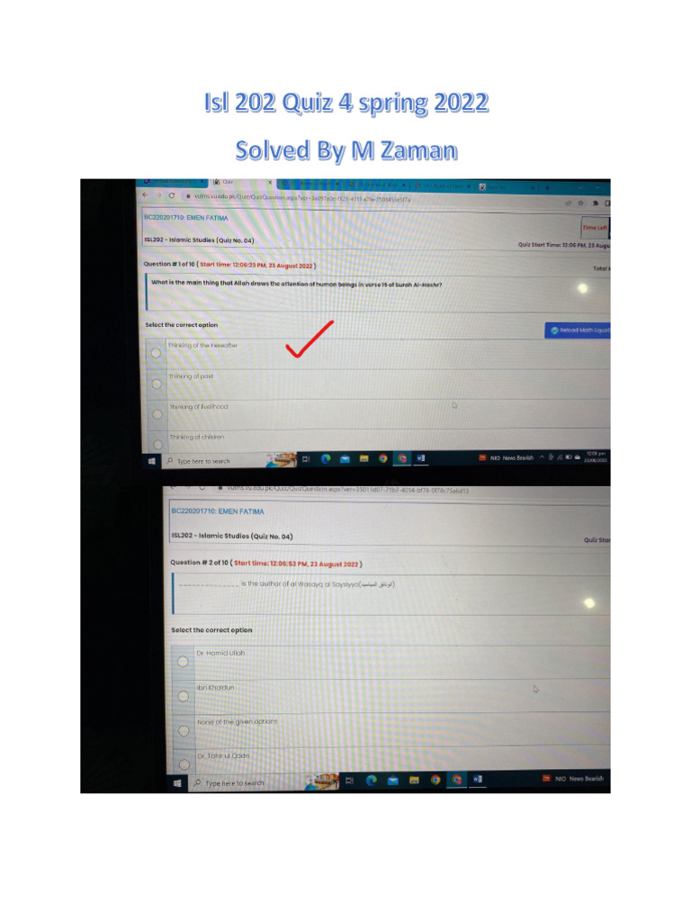 Isl 202 Quiz 4 Spring 2022 by M Zaman | PDF