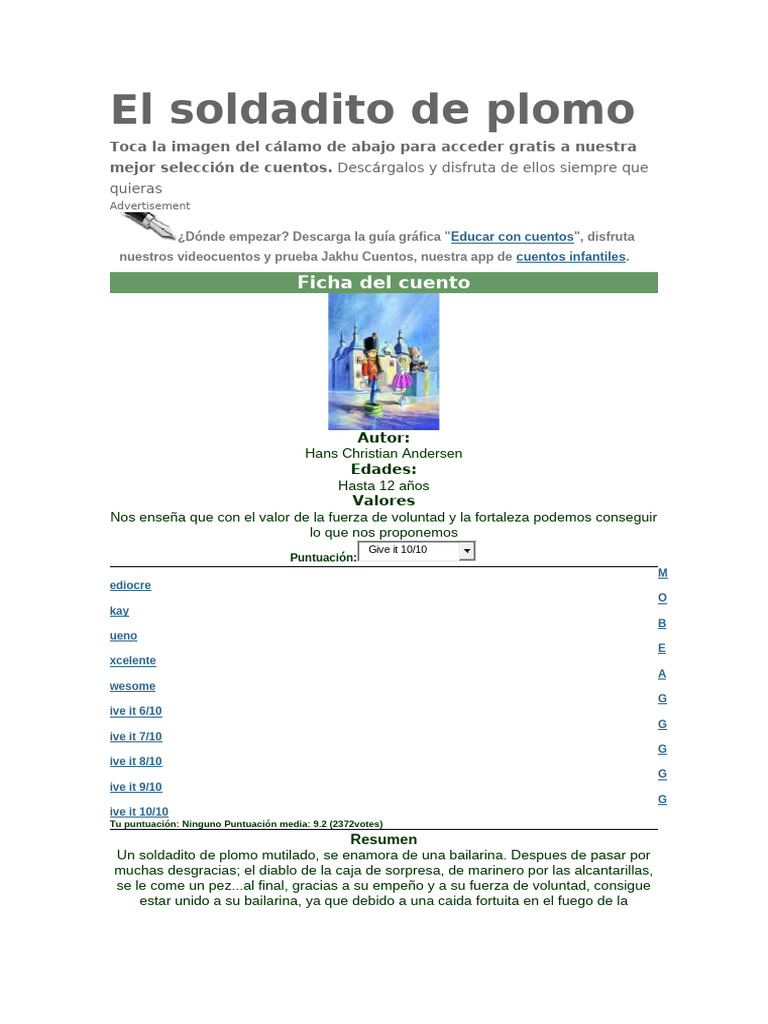 Cuento del Soldadito de Plomo | PDF