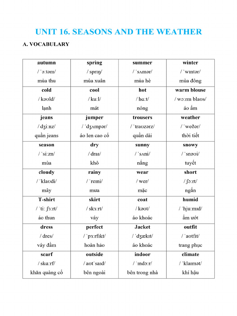UNIT 16 - Seasons and The Weather (HS) . | PDF