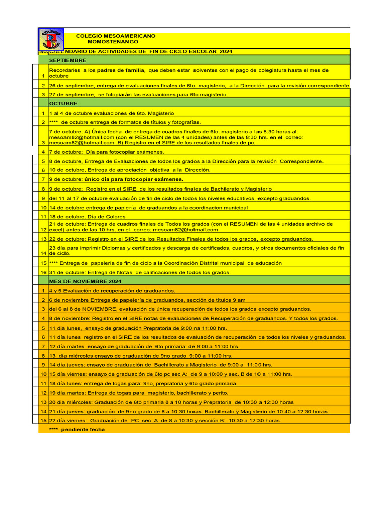 Actividades de Fin de Ciclo 2024 | PDF