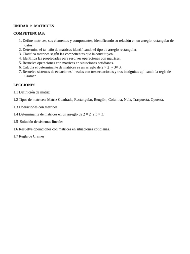 Unidad 1 Vectores y Matrices | PDF | Matriz (Matemáticas) | Determinante