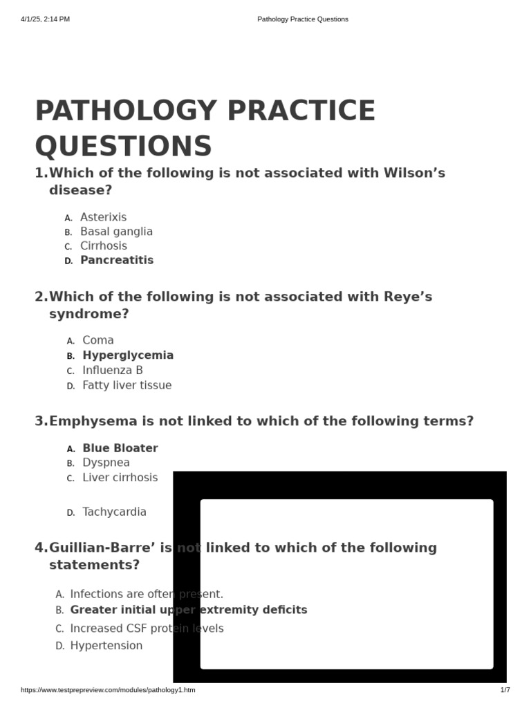 Pathology Practice Questions | PDF | Clinical Medicine | Human Diseases ...