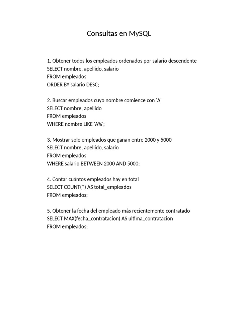 Consultas en MySQL | PDF