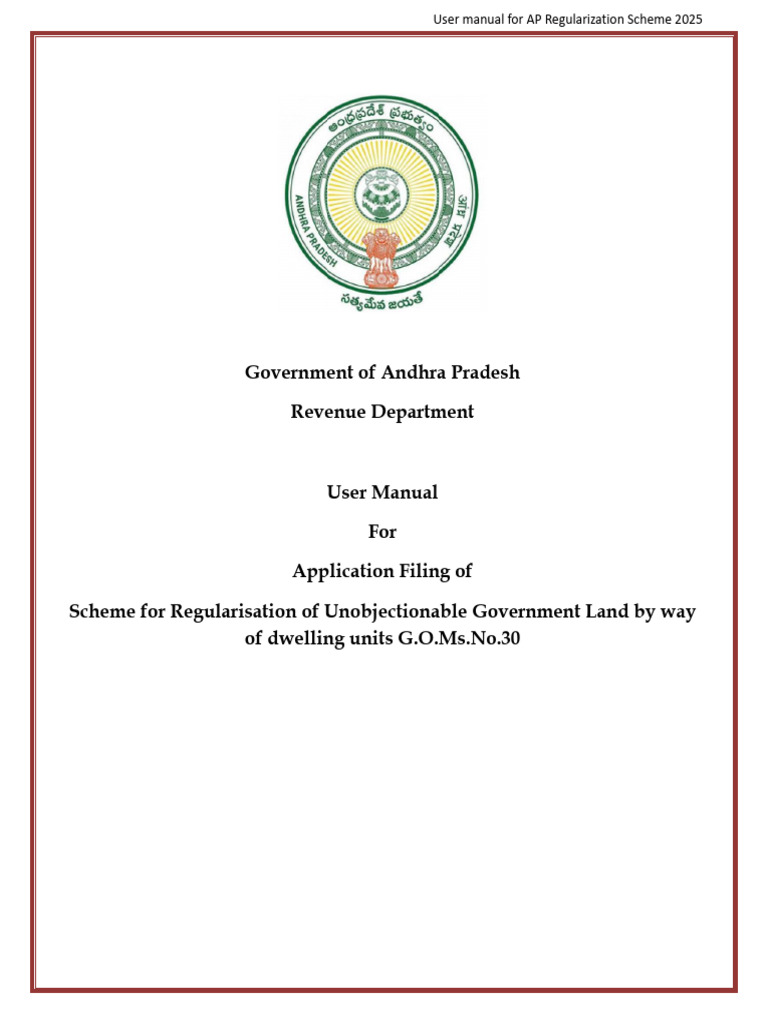 Usermanual - Regularization - Scheme - Filing Screen - VRO - Enquiry - Screen | PDF