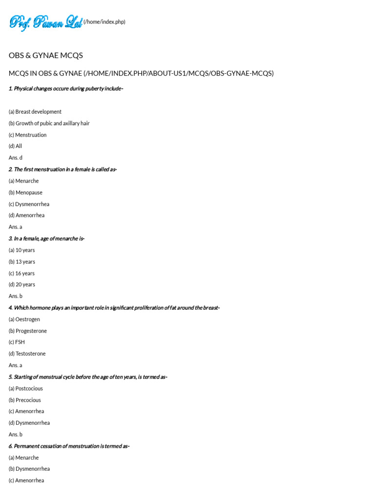 Obs & Gynae mcqs | PDF | Menopause | Menstrual Cycle