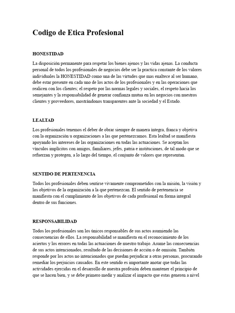 Código de Ética Profesional en Negocios | PDF | Comportamiento | Ética ...
