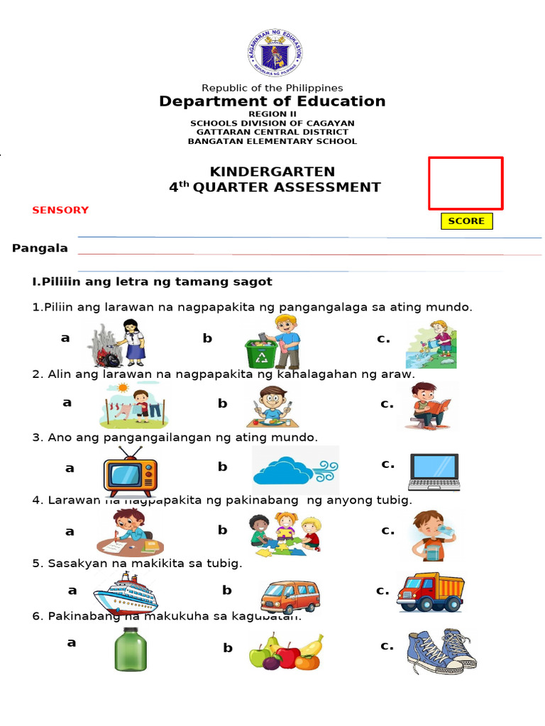 Kinder 4TH Quarter Assessment | PDF