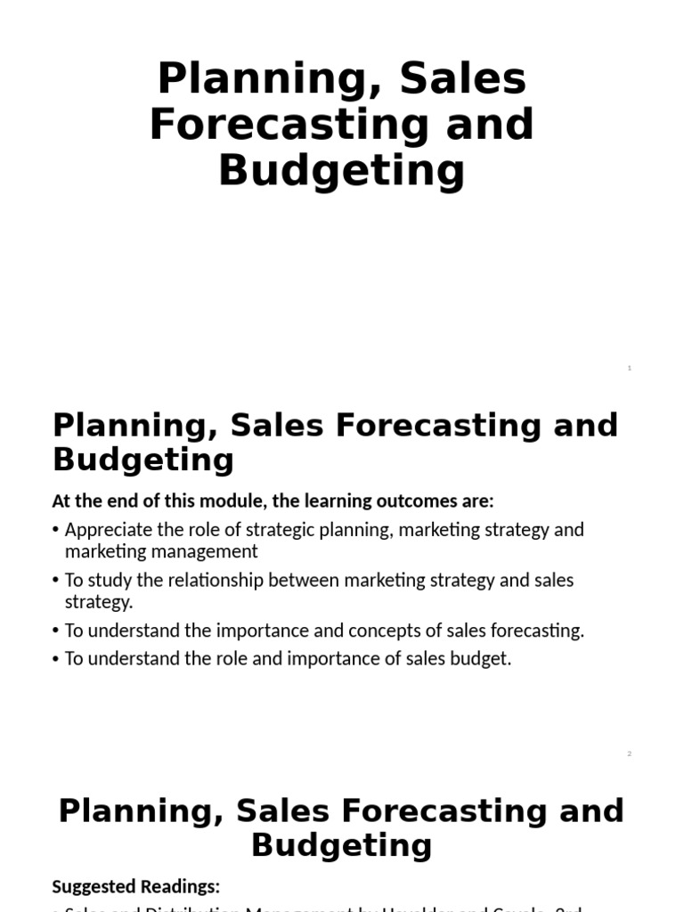 Sales Forecasting and Budgeting Guide | PDF | Forecasting | Marketing