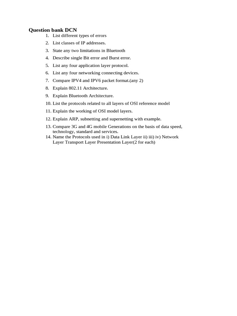 Question Bank DCN | PDF