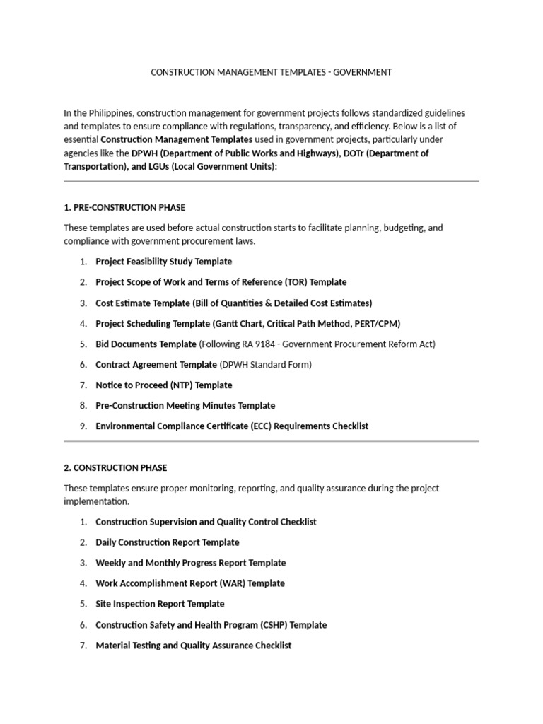 Construction Management Templates - Government | PDF | Construction ...