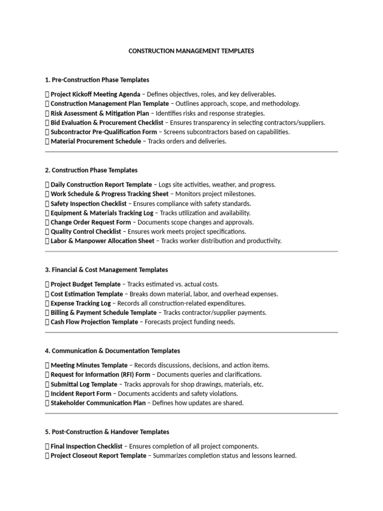 Construction Management Templates - Private | PDF