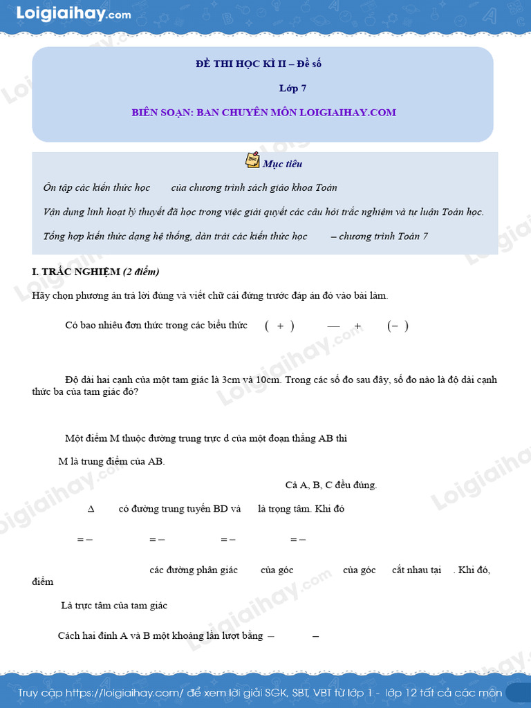 De Kiem Tra Hoc Ki 2 Toan 7 de So 7 Ket Noi Tri Thuc 1714640326 | PDF