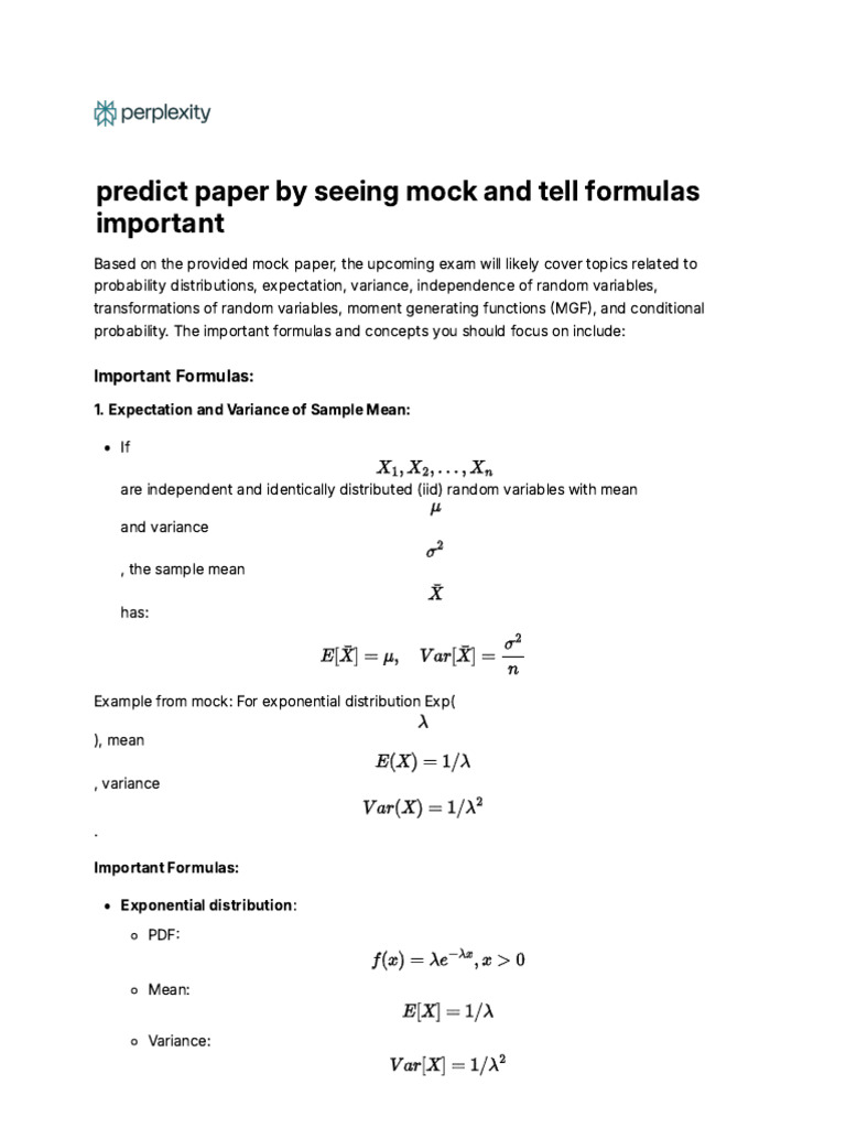Predict Paper by Seeing Mock and Tell Formulas Imp | PDF | Probability ...