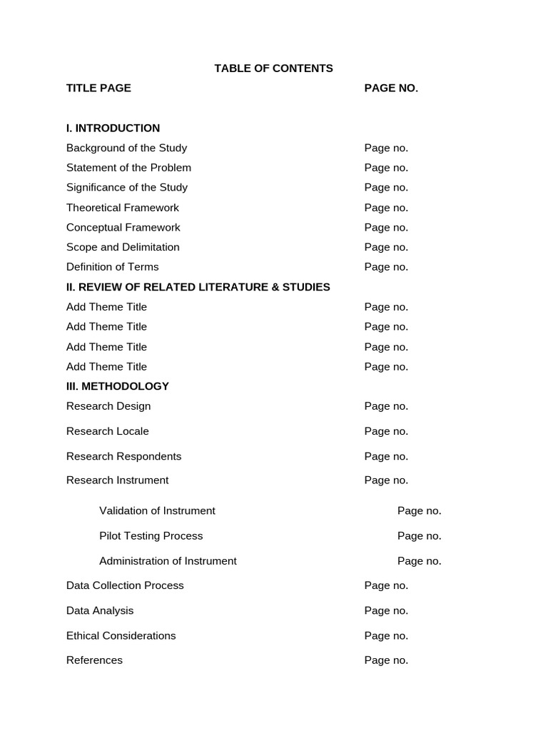 Research Proposal Table of Contents | PDF