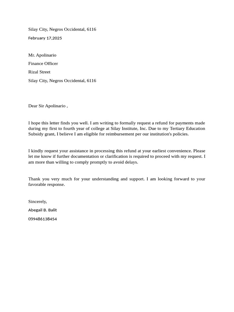 Refund Request Letter | PDF