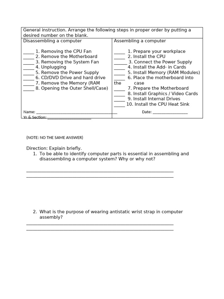 Computer Assembly and Disassembly Guide | PDF