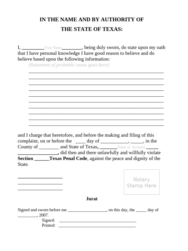 Texas Criminal Complaint Template | PDF