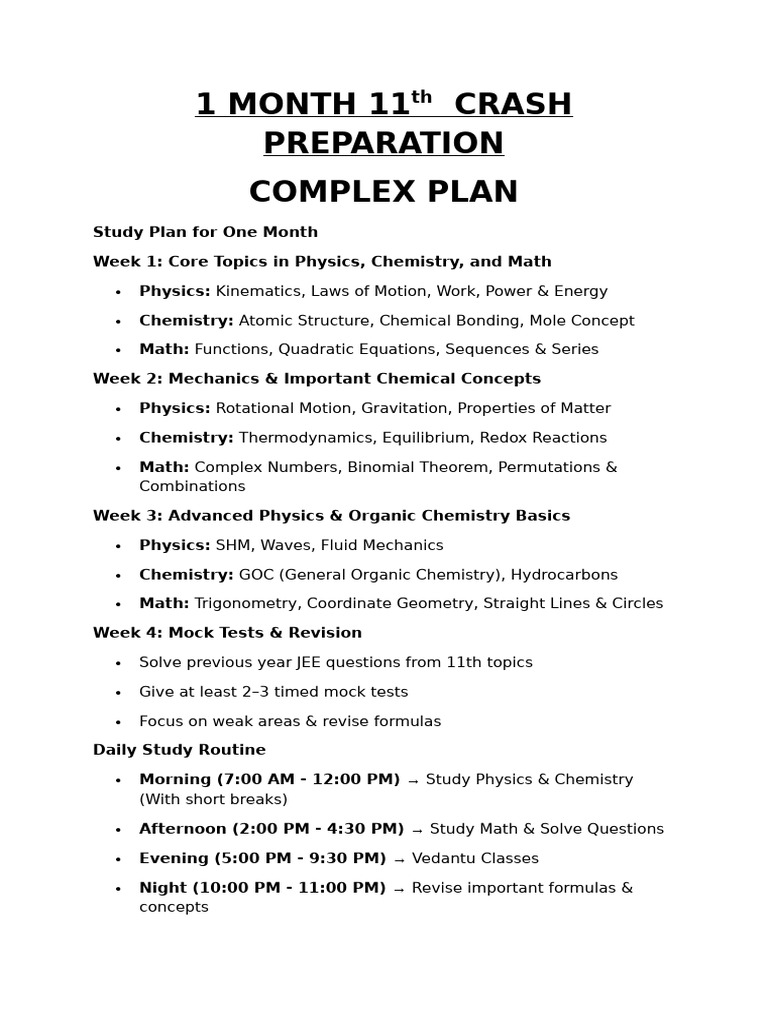 1-Month JEE Study Routine | PDF | Chemistry | Newton's Laws Of Motion