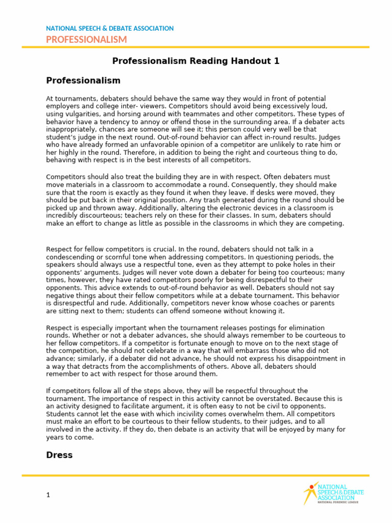 Professionalism Reading Handout 1 | PDF | Clothing