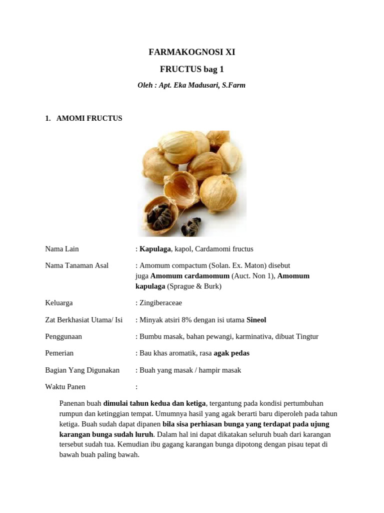 Tahap3_materi_farmakognosi kelas XI Fructus | PDF