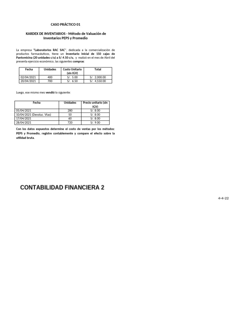 S02 Caso Práctico 01 Kardex - PEPS - Promedio | PDF
