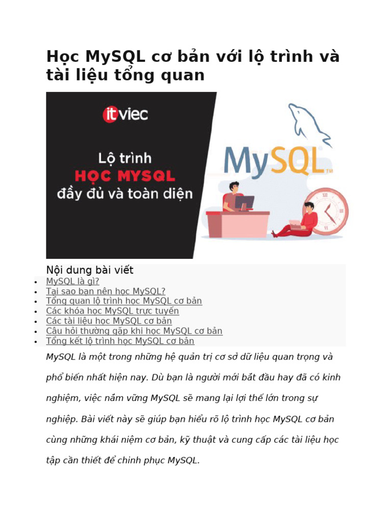 Học MySQL cơ bản với lộ trình và tài liệu tổng quan | PDF