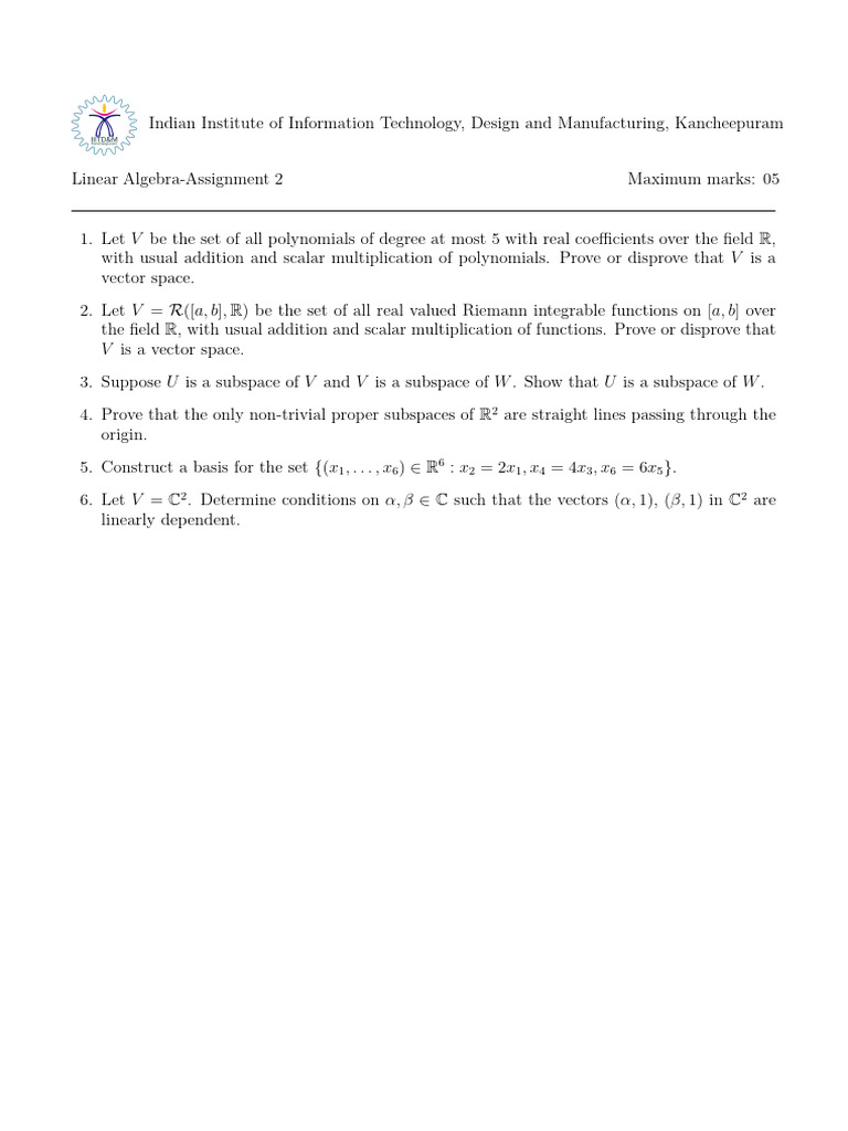 Linear Algebra Assignment 2 Overview | PDF