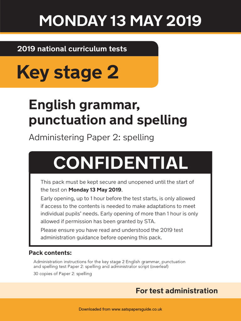 ks2 2019 SPaG Spelling Trancript | PDF | Copyright