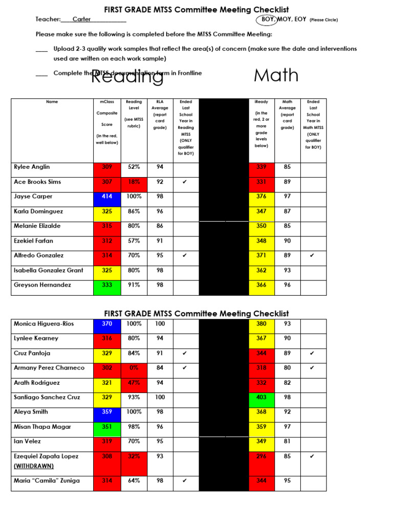 Carter BOY MTSS Meeting Checklist 24-25 | PDF
