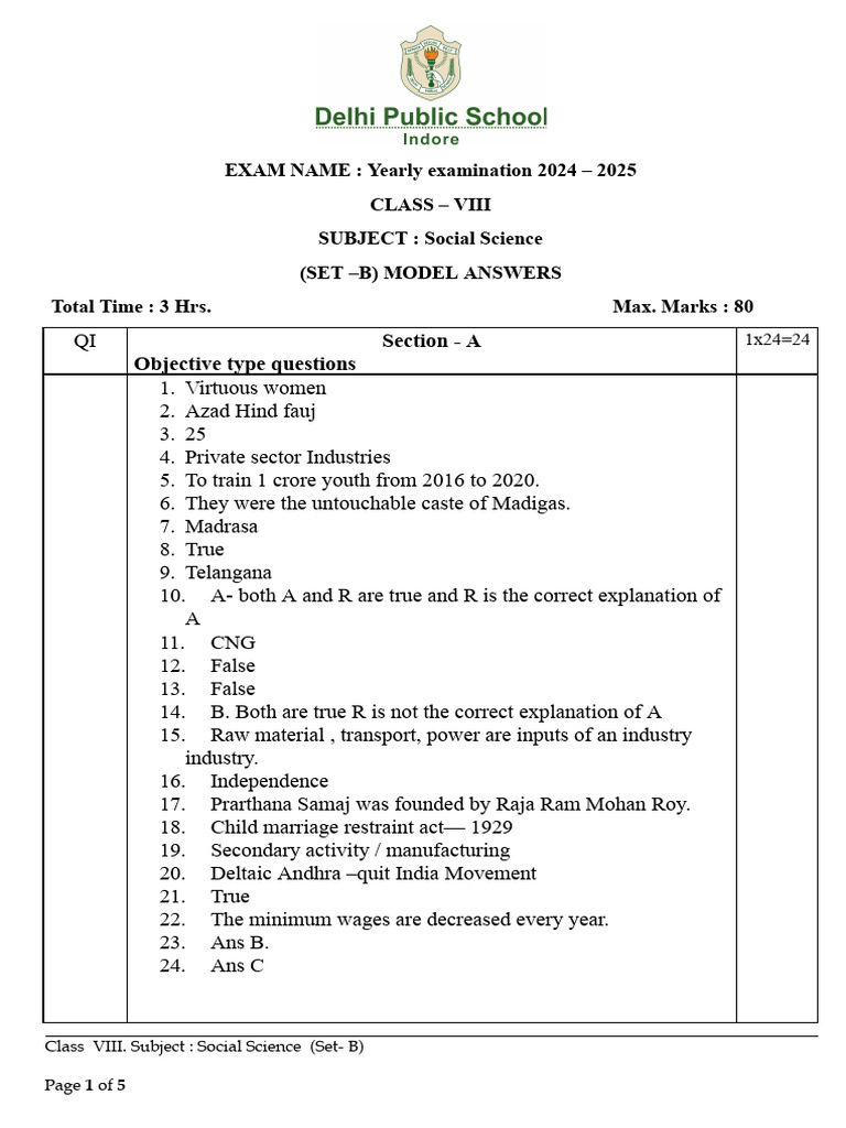 Social Science Model Answers Class VIII | PDF | Crimes | Crime & Violence