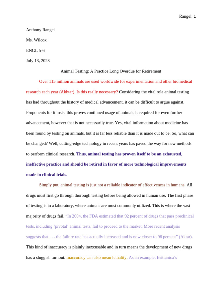ANTHONY RANGEL - Junior Research Project | PDF | Animal Testing ...