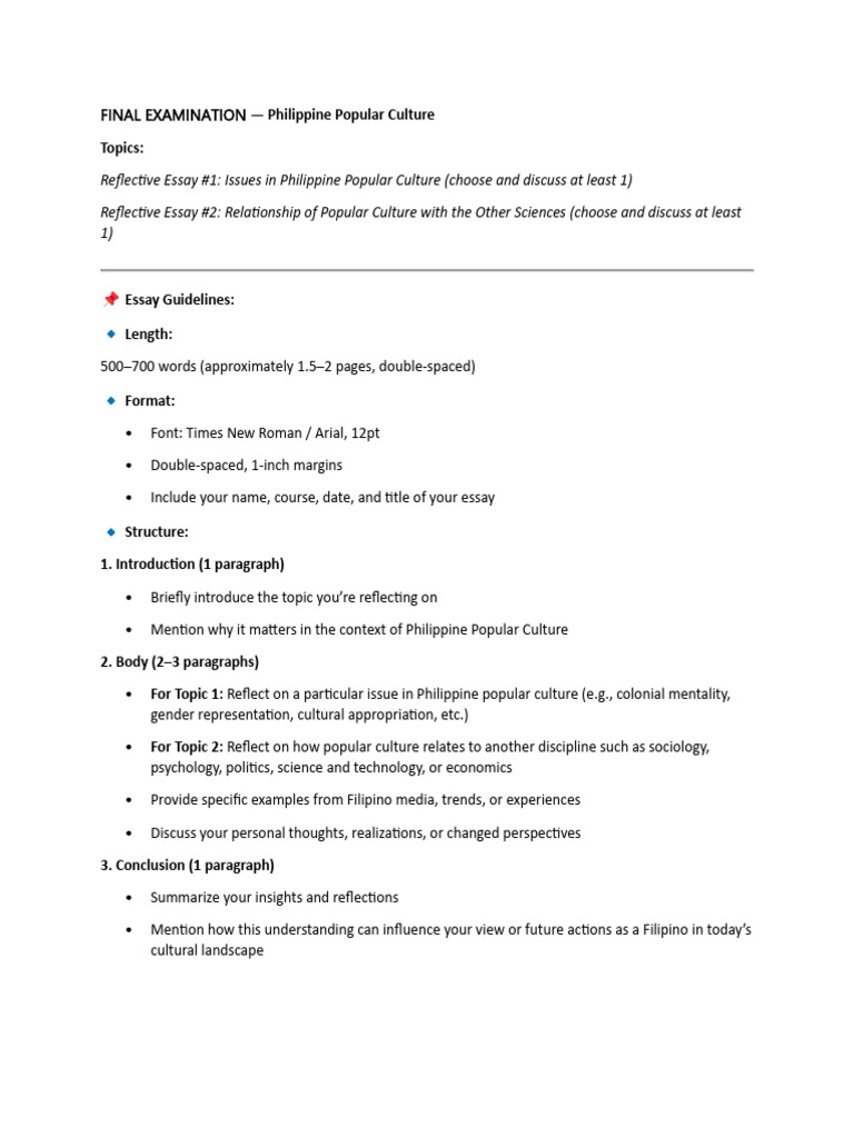 Final Exam in Pop Culture | PDF