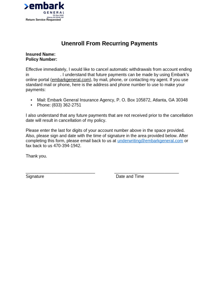 Unenroll From Recurring Payments | PDF