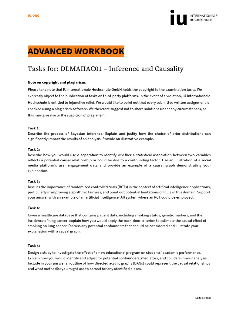 Task Advanced Workbook DLMAIIAC01 30082024 2 | PDF | Confounding | Randomized Controlled Trial