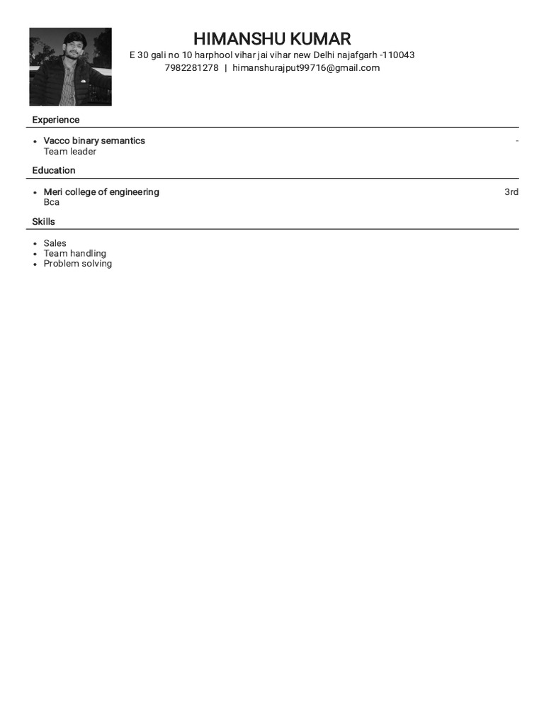 Team Leader Resume - Himanshu Kumar | PDF