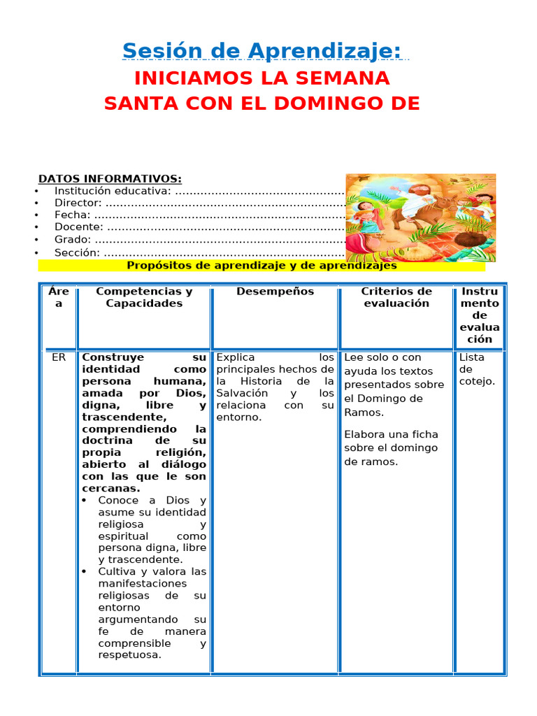 2° Sesión Día 2 Rel Iniciamos La Semana Santa Con El Domingo de Ramos | PDF
