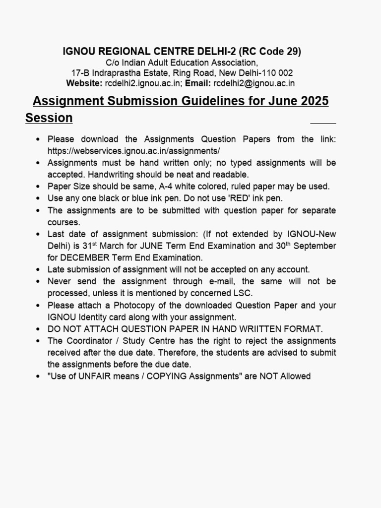 Assignment Submission Guidelines June 2025 Rev | PDF