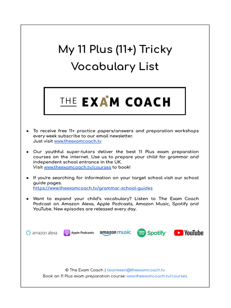 11 Plus Vocabulary Practice List | PDF | Tests