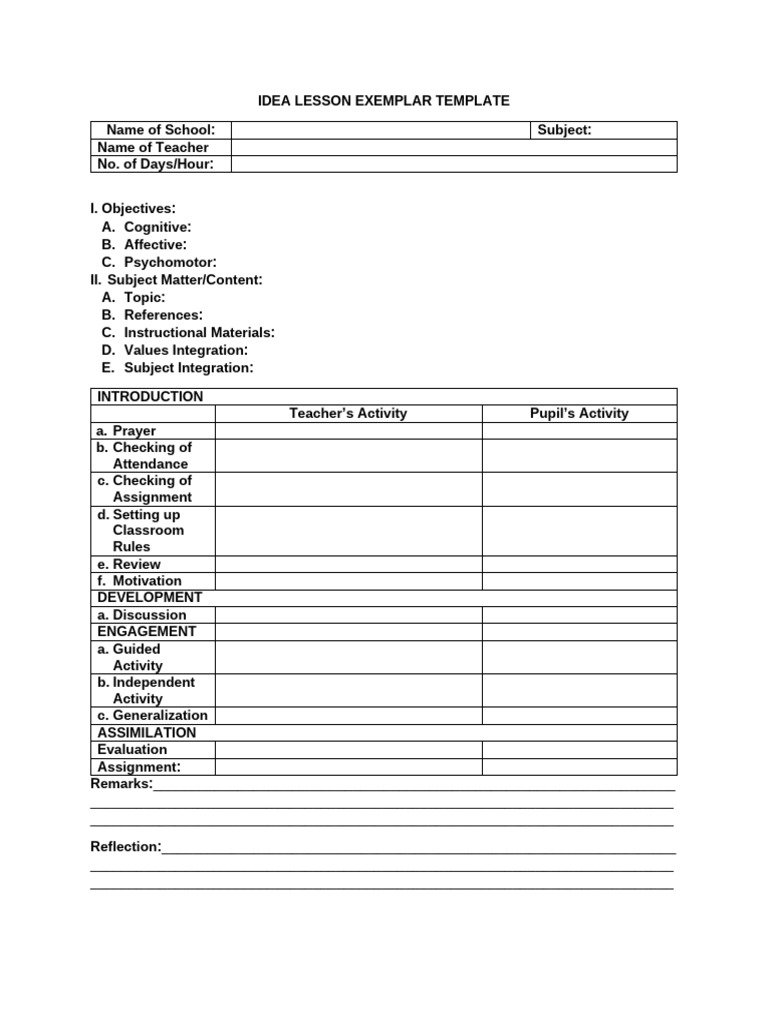 Editable IDEA Lesson Exemplar Template | PDF