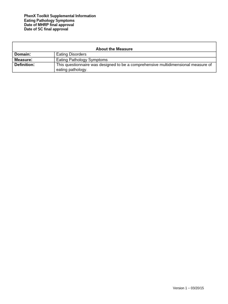 Eating Pathology Symptoms | PDF | Eating Disorder | Weight Loss