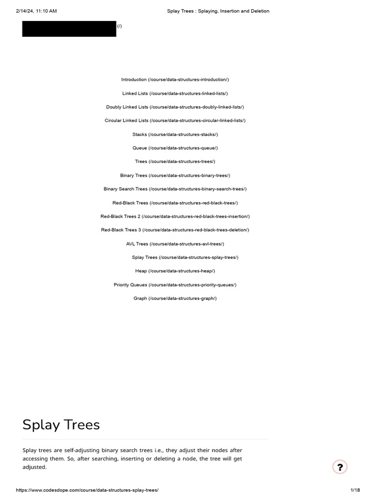 Splay Tree Operations: Insertion & Deletion | PDF | Computer ...